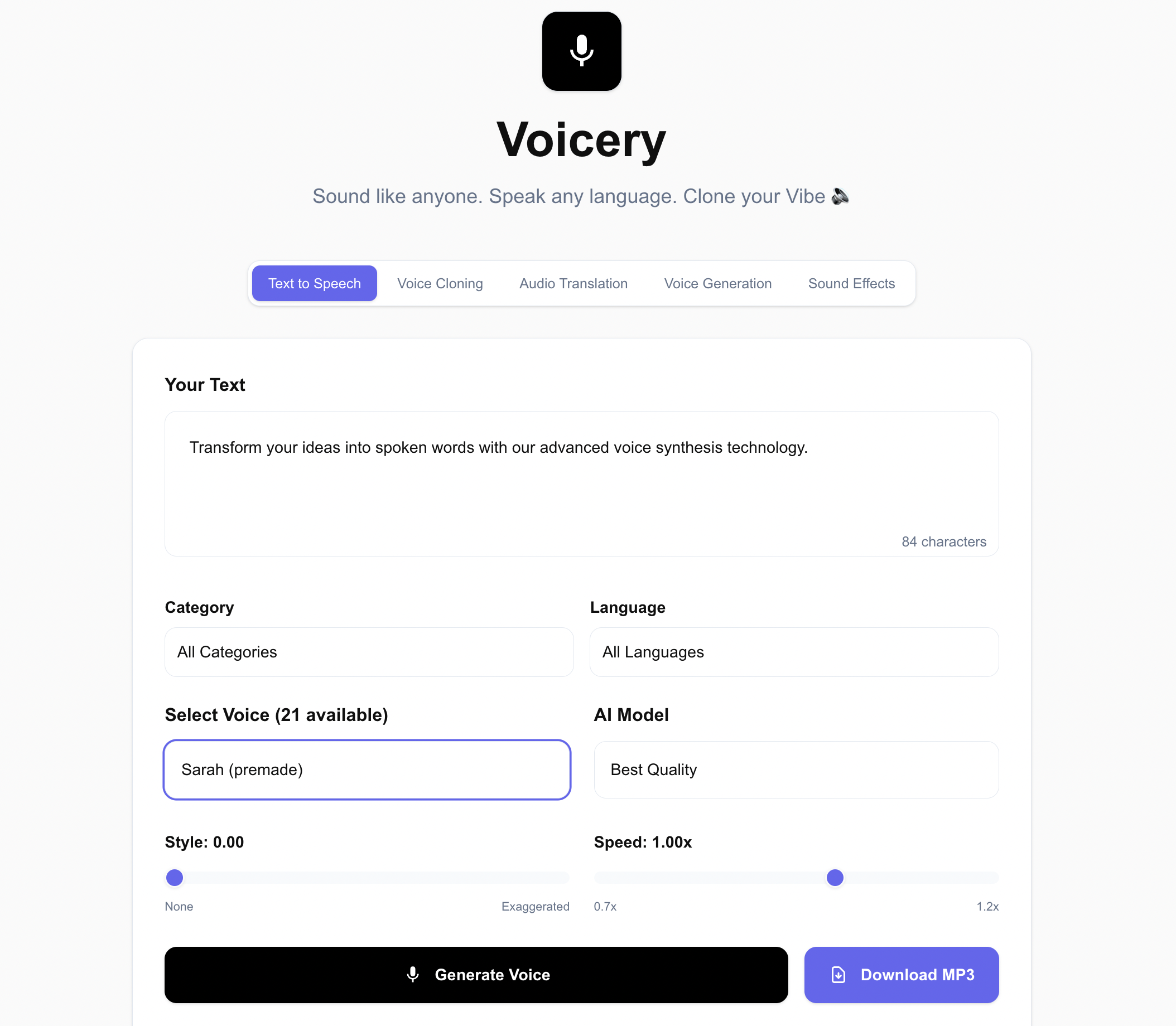 GitHub - unicodeveloper/voicery: Play with voices. Speak any language. Clone your vibe.